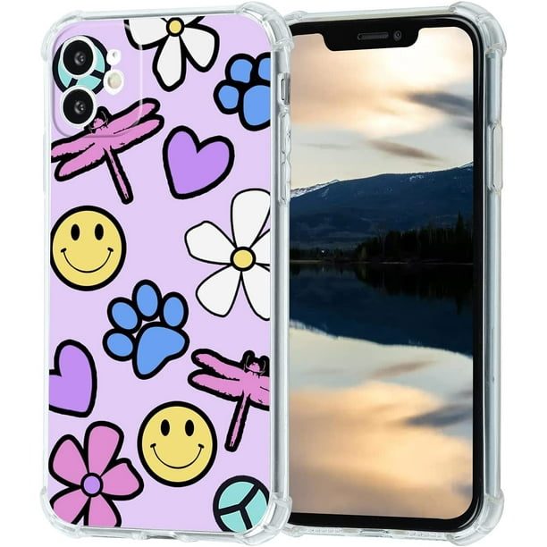 for Hippie iPhone 11 Case,Retro 90S Aesthetic Daisy Sage Green Smiley ...