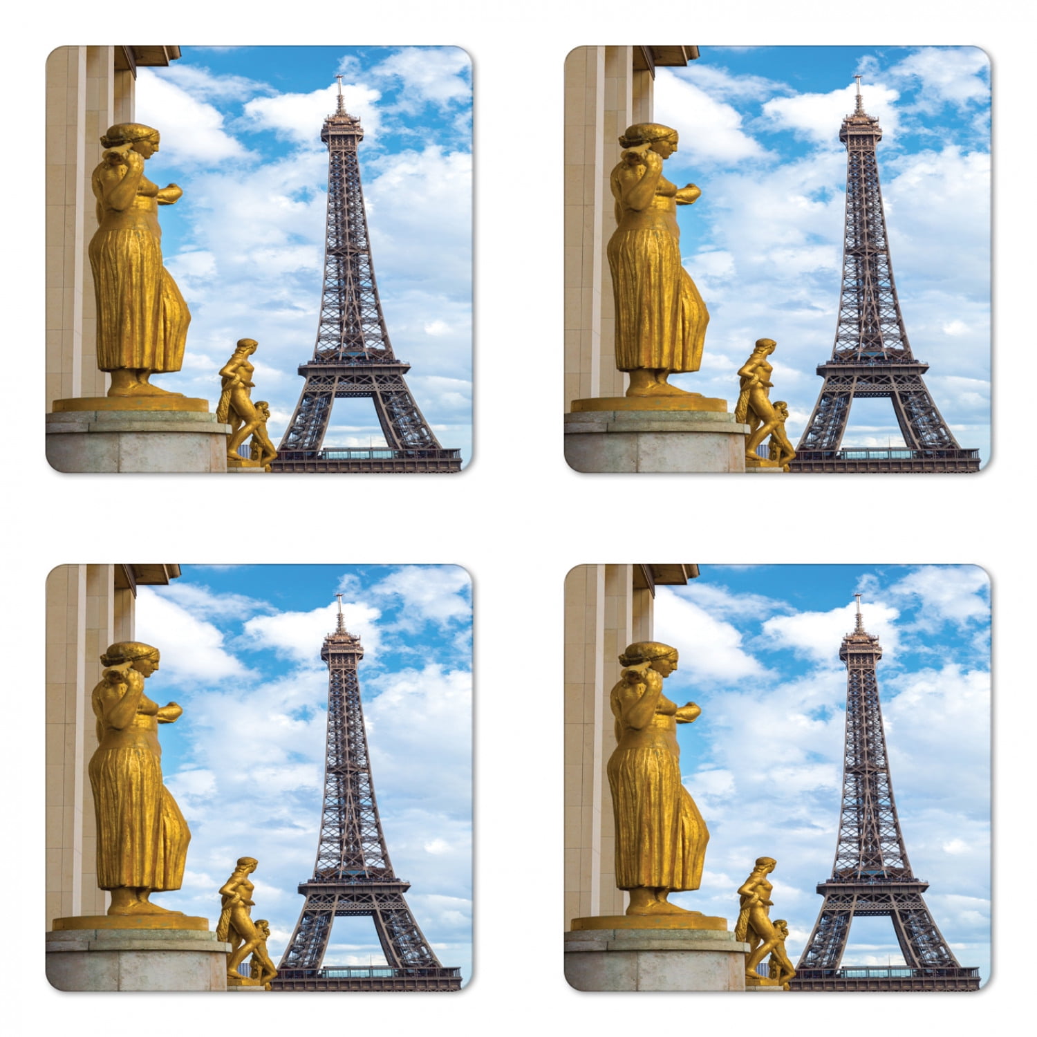 Paris Coaster Set of 4, Antique Golden Yellow Toned Sculptures Clouds ...