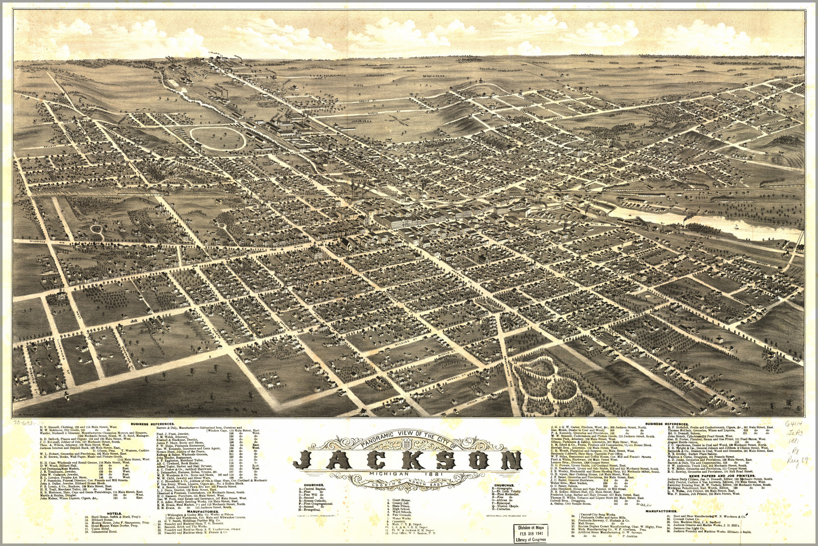 24"x36" Gallery Poster, Panoramic map of Jackson, Michigan 1881 ...