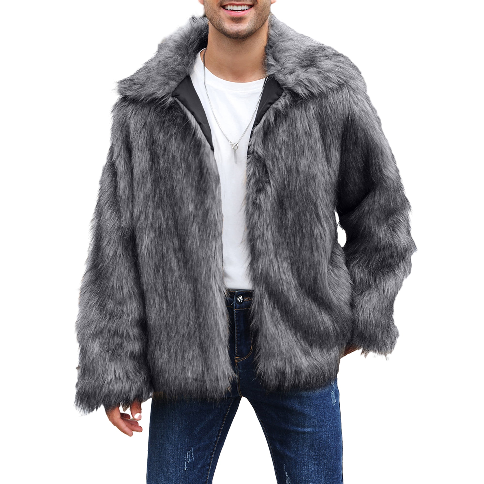 Click here for Sunsiom Mens Fuffy Faux Fur Winter Coat Long Sleev... prices
