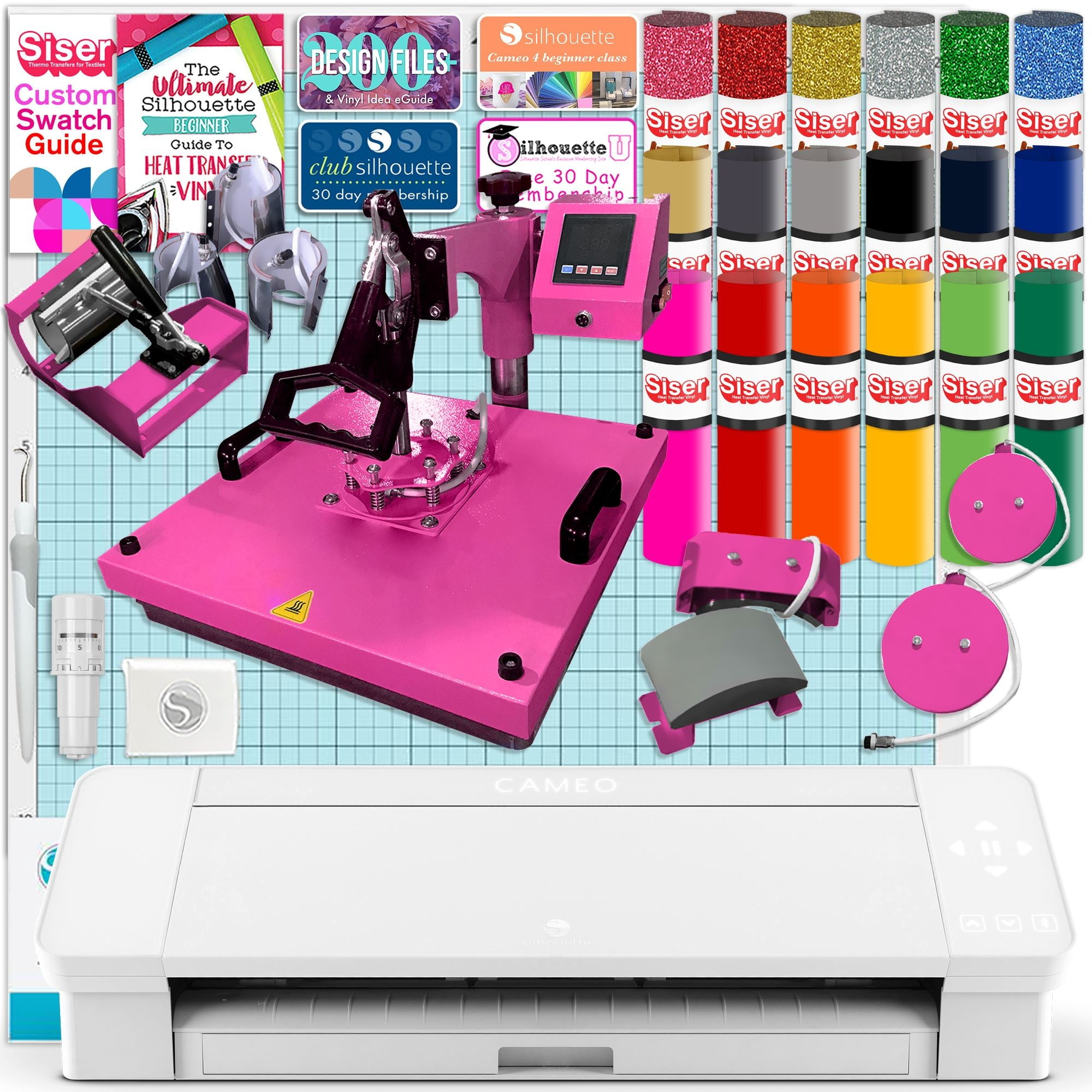 "Silhouette Cameo 4 White w/ 8-in-1 Pink 15"" x 15"" Heat Press ...