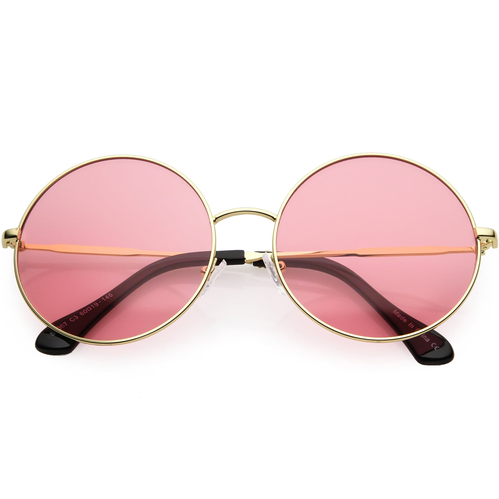 Retro Oversize Round Sunglasses Color Tinted Lens 60mm (Gold / Pink ...