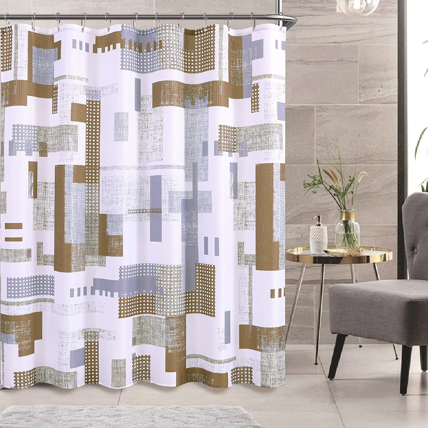 Modern Geometric Shower Cutains Green and White Coastal Decor Bath ...