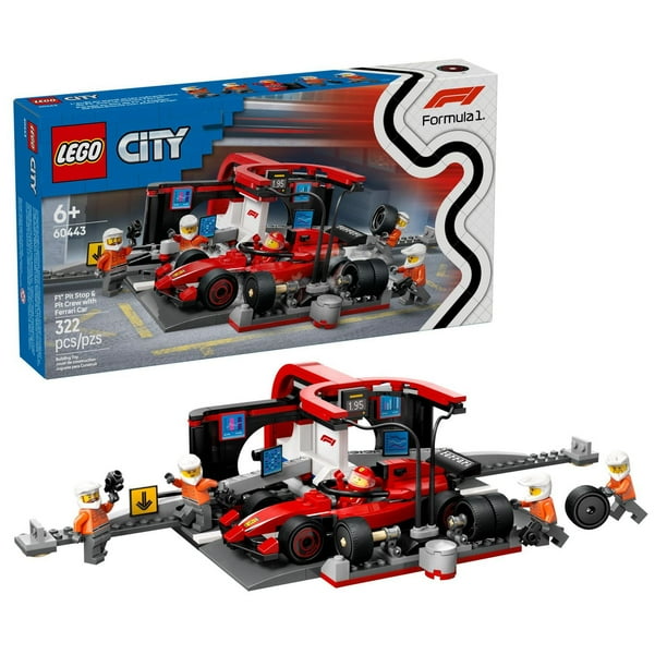 LEGO City F1 Pit Stop & Pit Crew with Ferrari Car Toy - Model Race Car ...