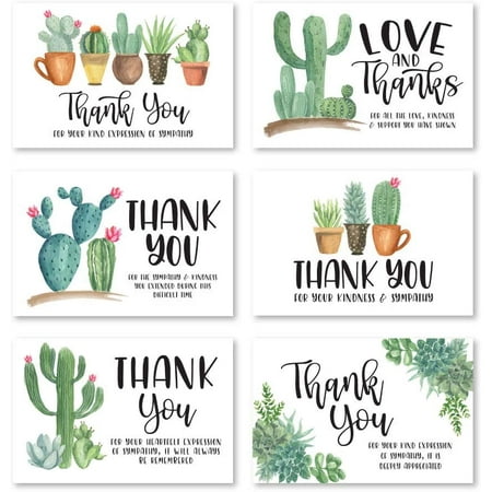 24 Cactus Sympathy Thank You Cards With Envelopes, Bereavement Funeral ...