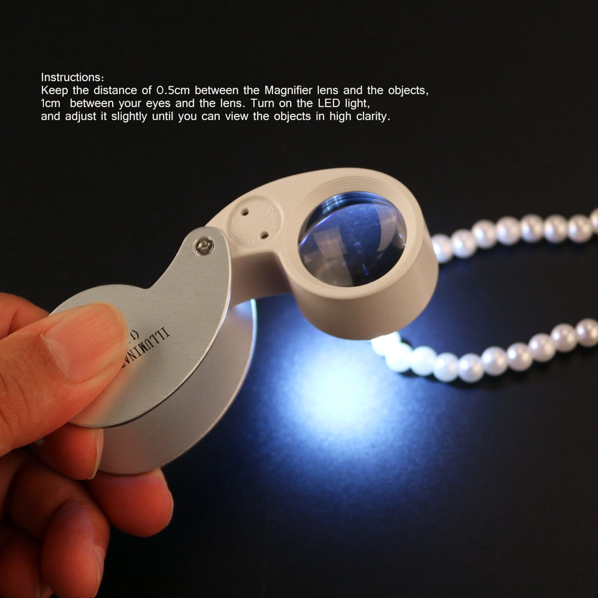 Buy PIXNOR Portable Folding 40X 25mm Metal White LED Illuminated Loupe ...
