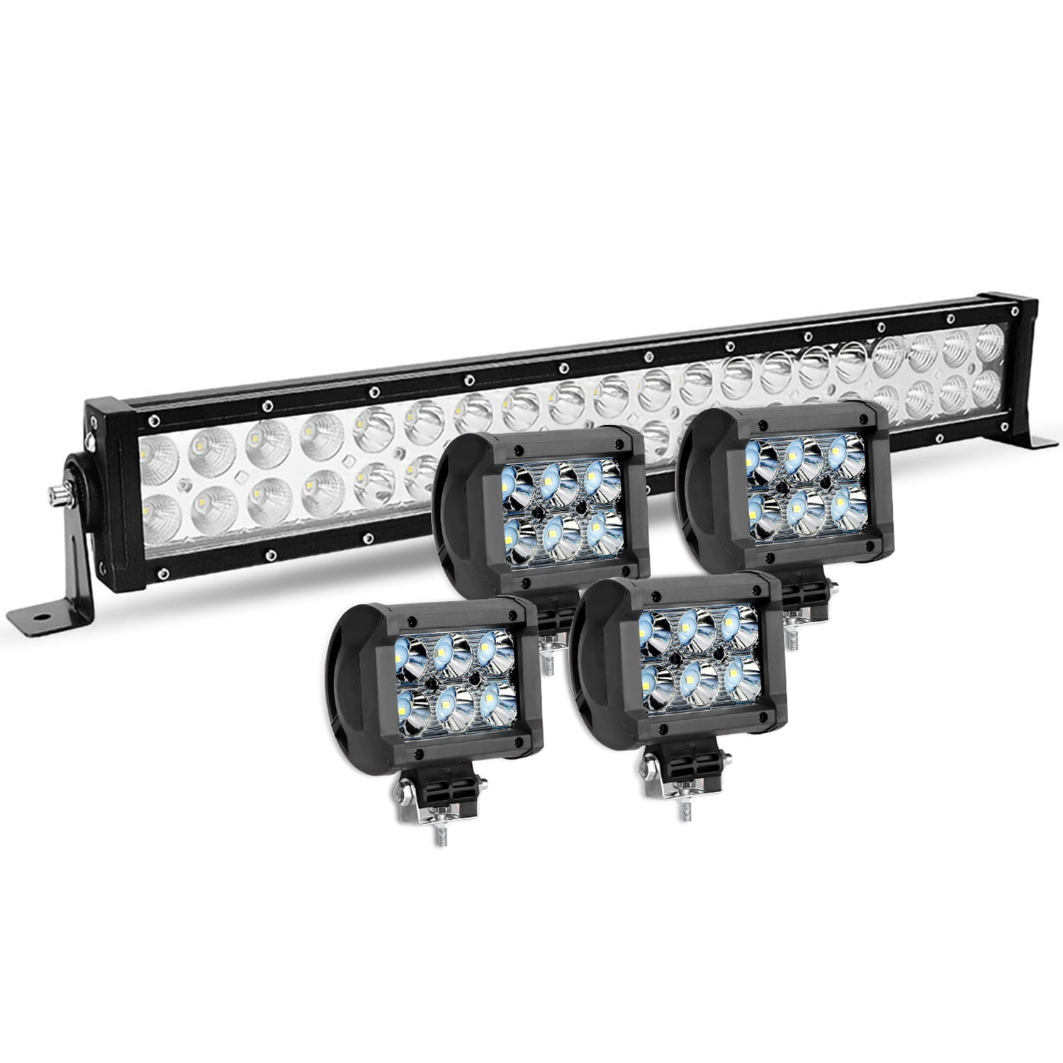 22inch Dual Row Spot LED Light Bar Off Road ATV Driving Light+4x 4 inch ...
