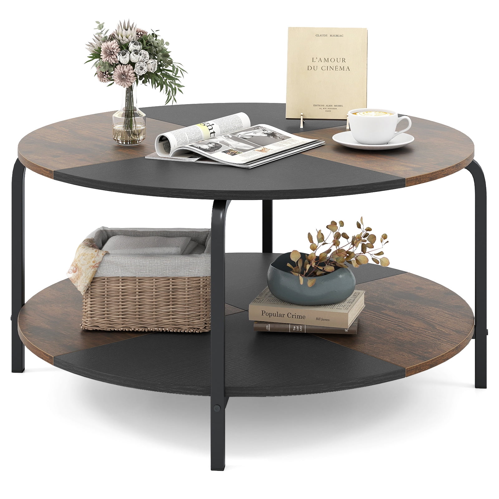 Click here for Gymax 2-Tier Round Coffee Table W/Storage Shelf Me... prices