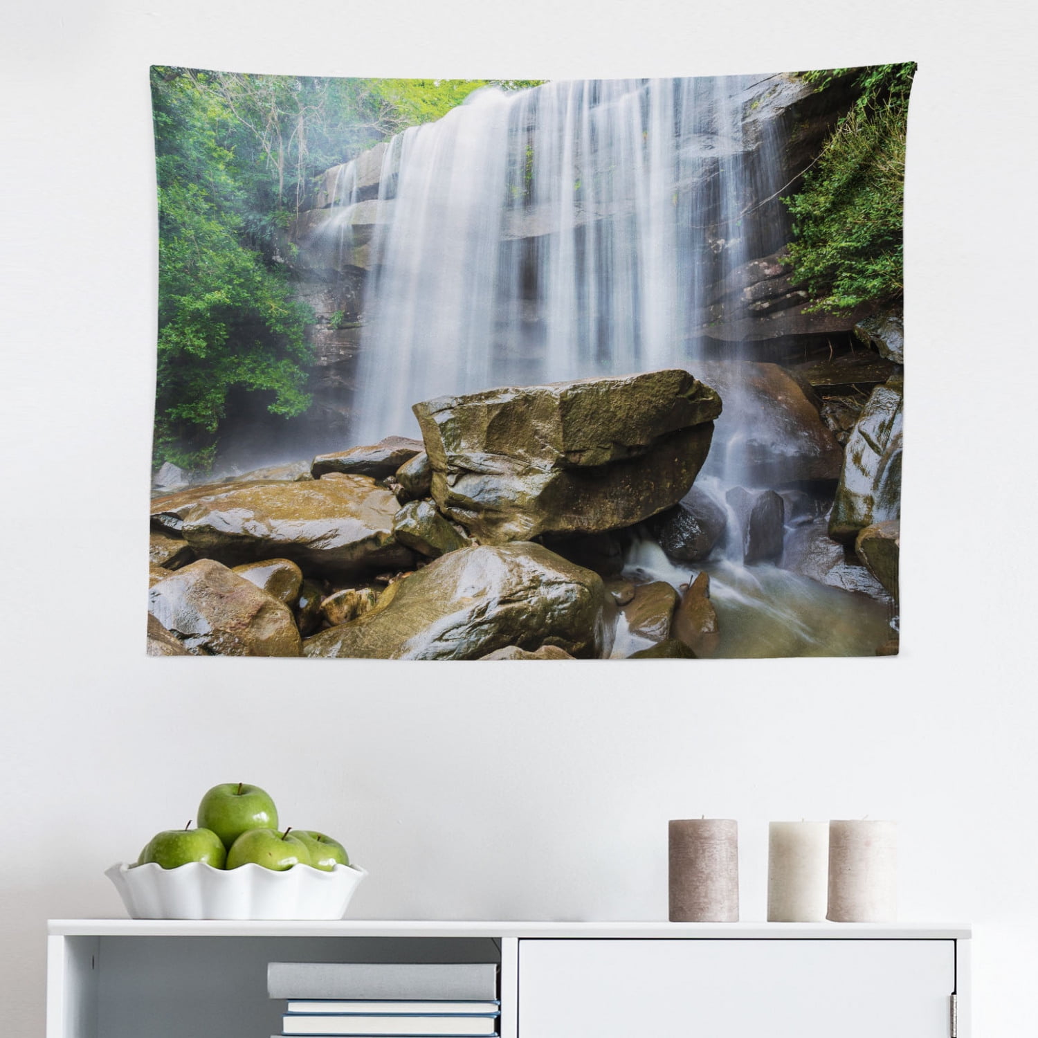 Waterfall Tapestry, Water Falls to The Lake Through Rocks Surrounded by ...