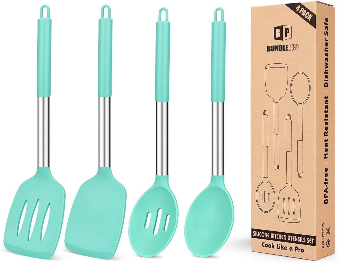 Bundlepro 4 Pack Silicone Home Kitchen Cooking Utensils Set, Solid ...