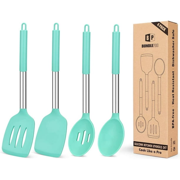 Bundlepro 4 Pack Silicone Home Kitchen Cooking Utensils Set, Solid ...