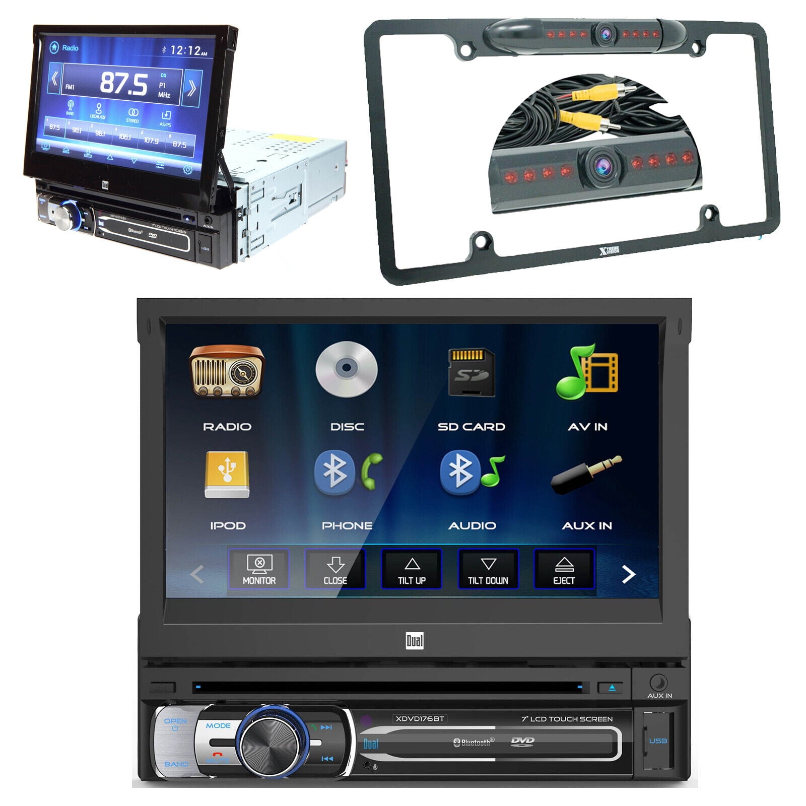Dual XDVD176BT 7" Bluetooth 1-Din DVD Receiver Motorized Touchscreen ...