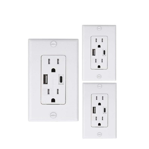 Teklectric 4.0A High Speed USB A/USB Type C Receptacle 15A Tamper ...