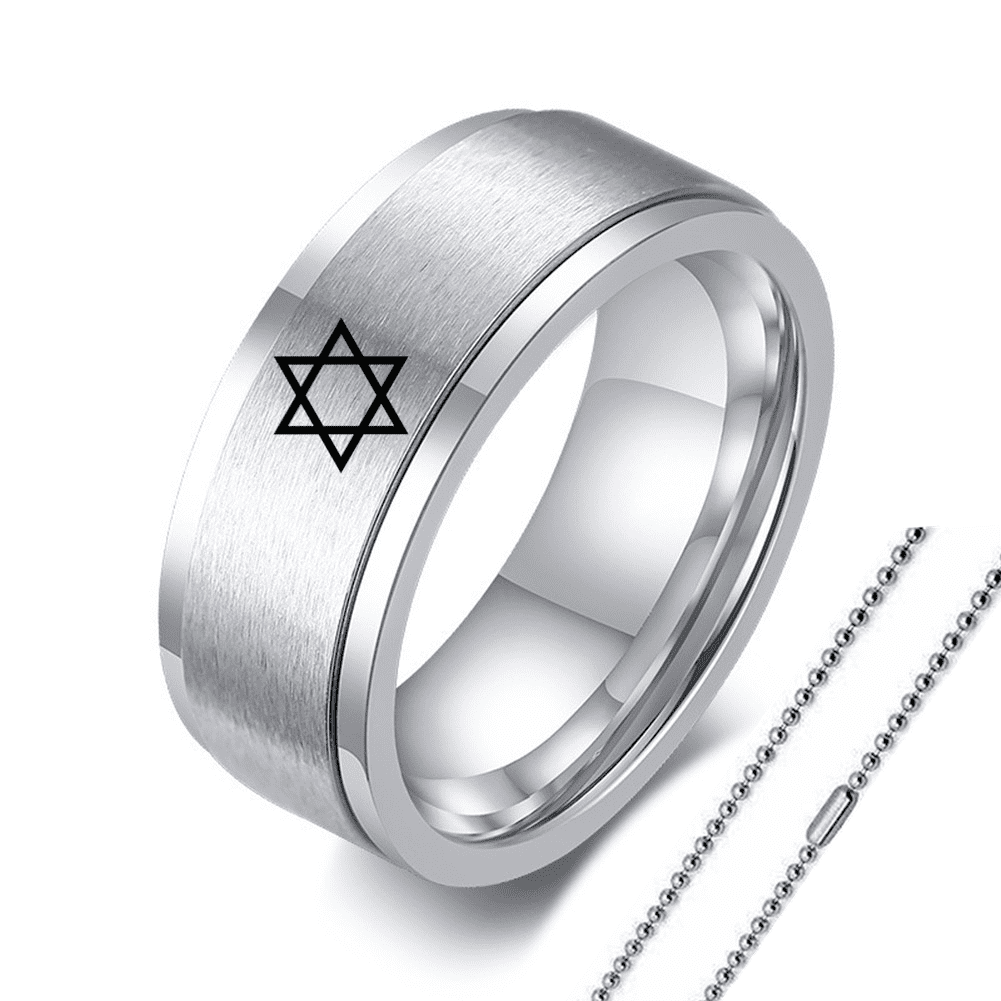 Judaism Star of David Stainless Steel Men's Spinner Ring with Necklace ...