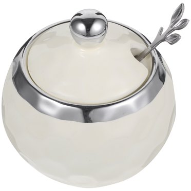 Ceramic Sugar Bowl with Lid and Spoon, 12 Ounces Porcelain Sugar Jar ...