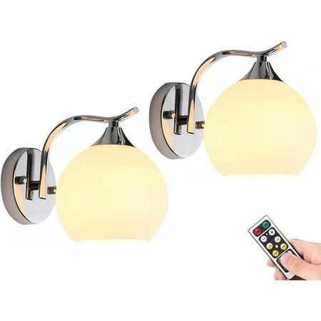 Modern Remote Wall Lights Battery Operated Wall Sconces Set of 2,Indoor ...