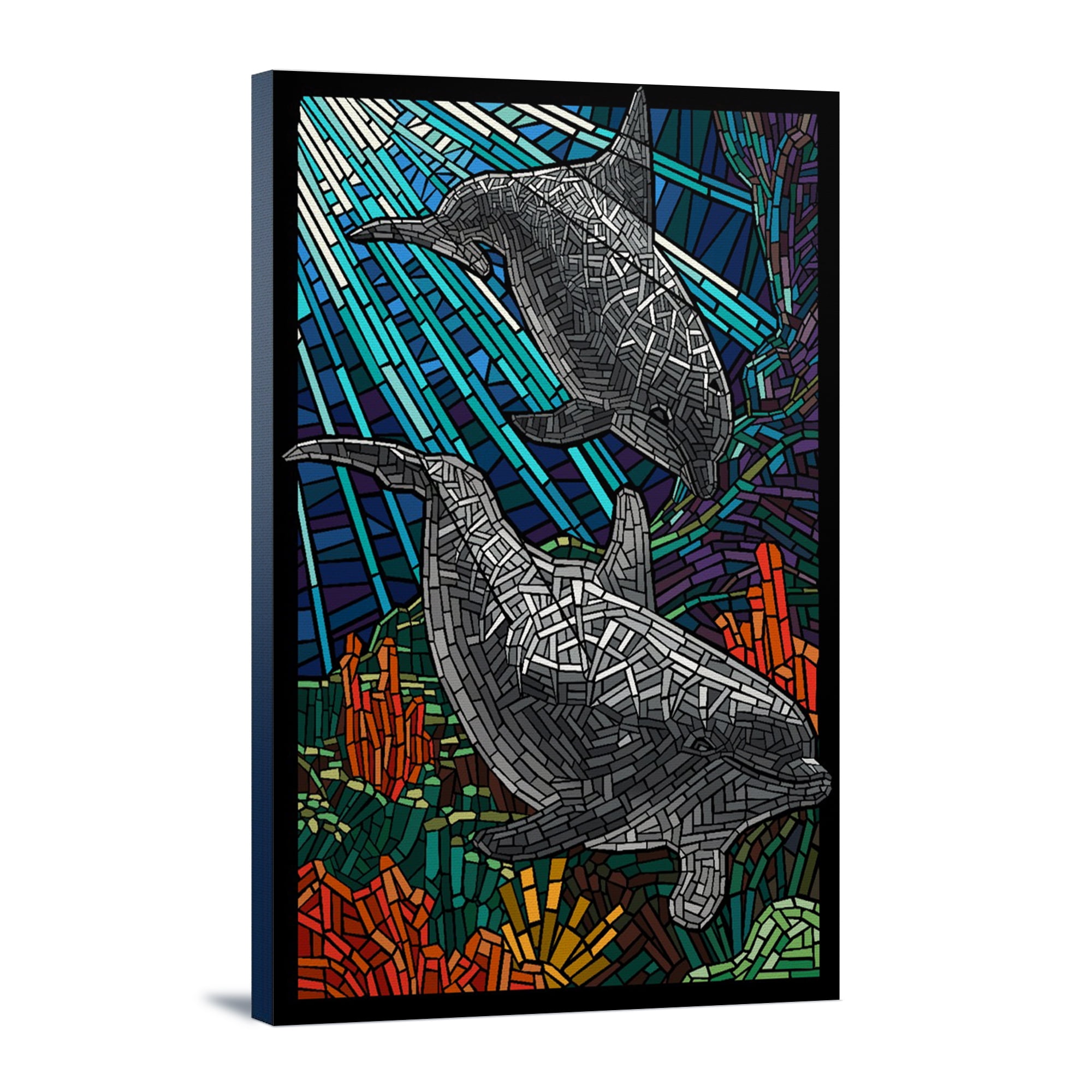 Dolphin Mosaic, Namedrop Ready, Alternate Colours, (12x18 Wrapped ...