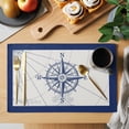 Blue Compass Nautical Placemats Set of 8, Cotton Linen Fabric Place ...