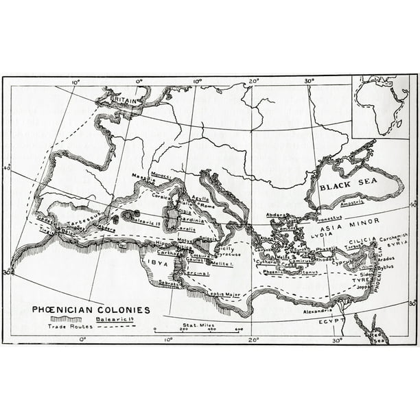 Map Of Phoenician Trade Routes And Colonies Circa 1000 Bc. From ...