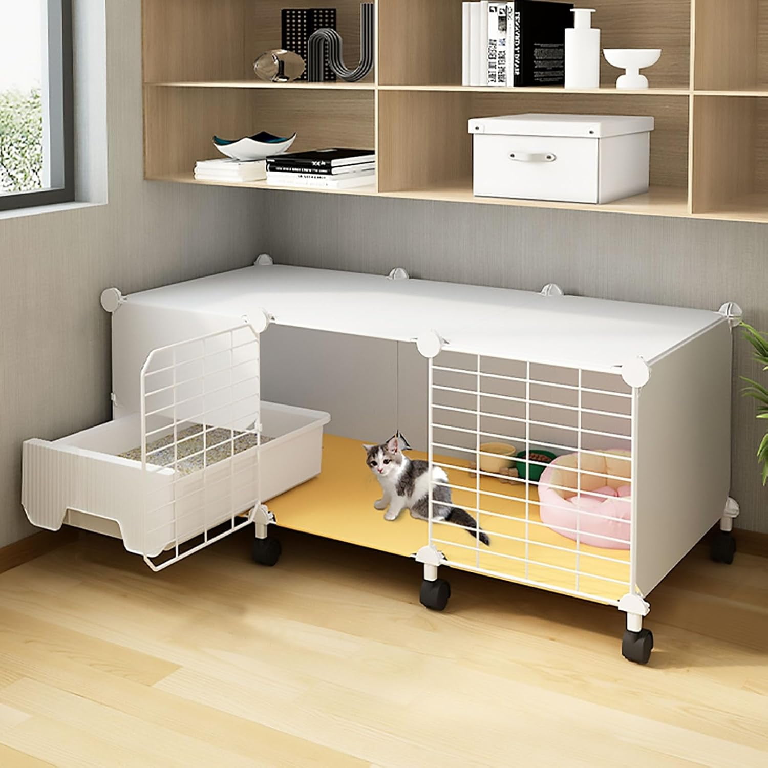Cat Crates for Indoor Cats, with Litter Box One-Piece Cat Enclosure, on ...