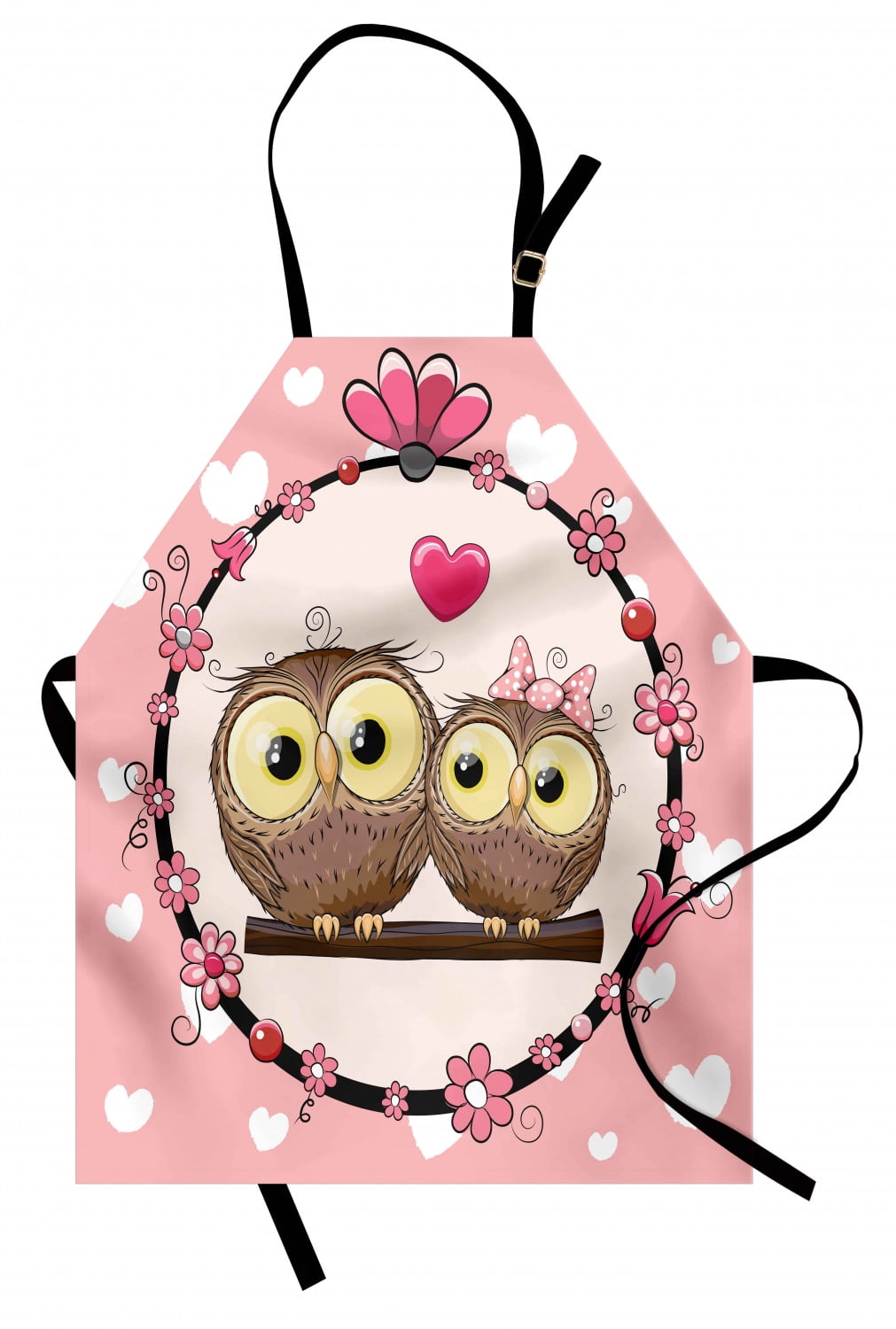Owls Apron Lovely Owl Couple on Tree Branch Floral Wreath Celebrations ...
