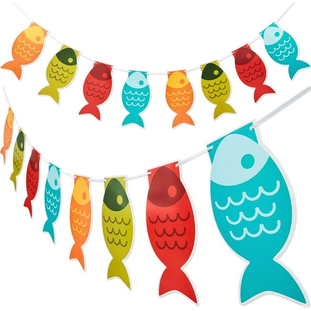 2 Pieces Fish Banner Fish Paper Pennant Banner Fisherman Garland Banner ...