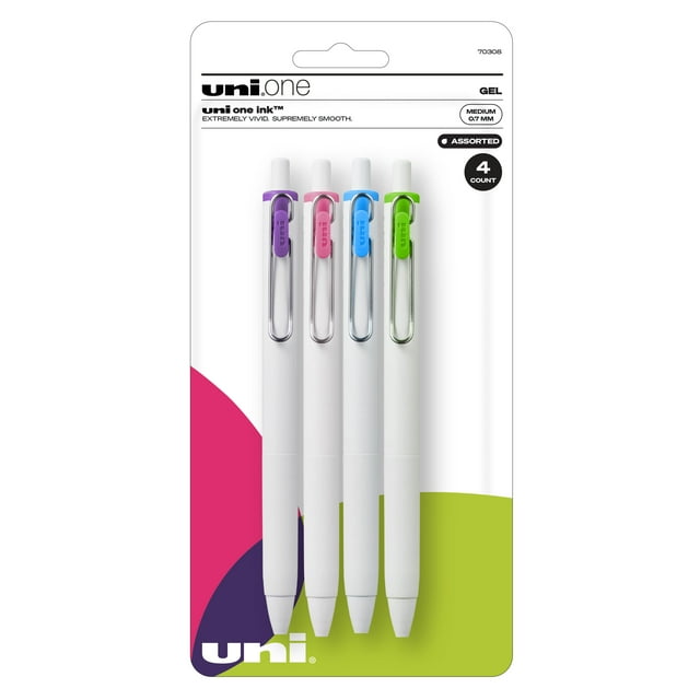 uniball One Retractable Gel Pen, Medium Point, 0.7 mm, Assorted Ink, 4 ...