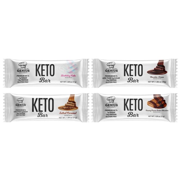 Genius Gourmet Keto Protein & Snack Bars - 4-Flavor Variety Pack Size ...
