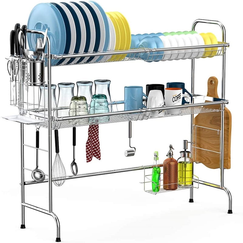 1/2-Tier Over the Sink Dish Drying Rack, Dishes Drainer Shelf with ...