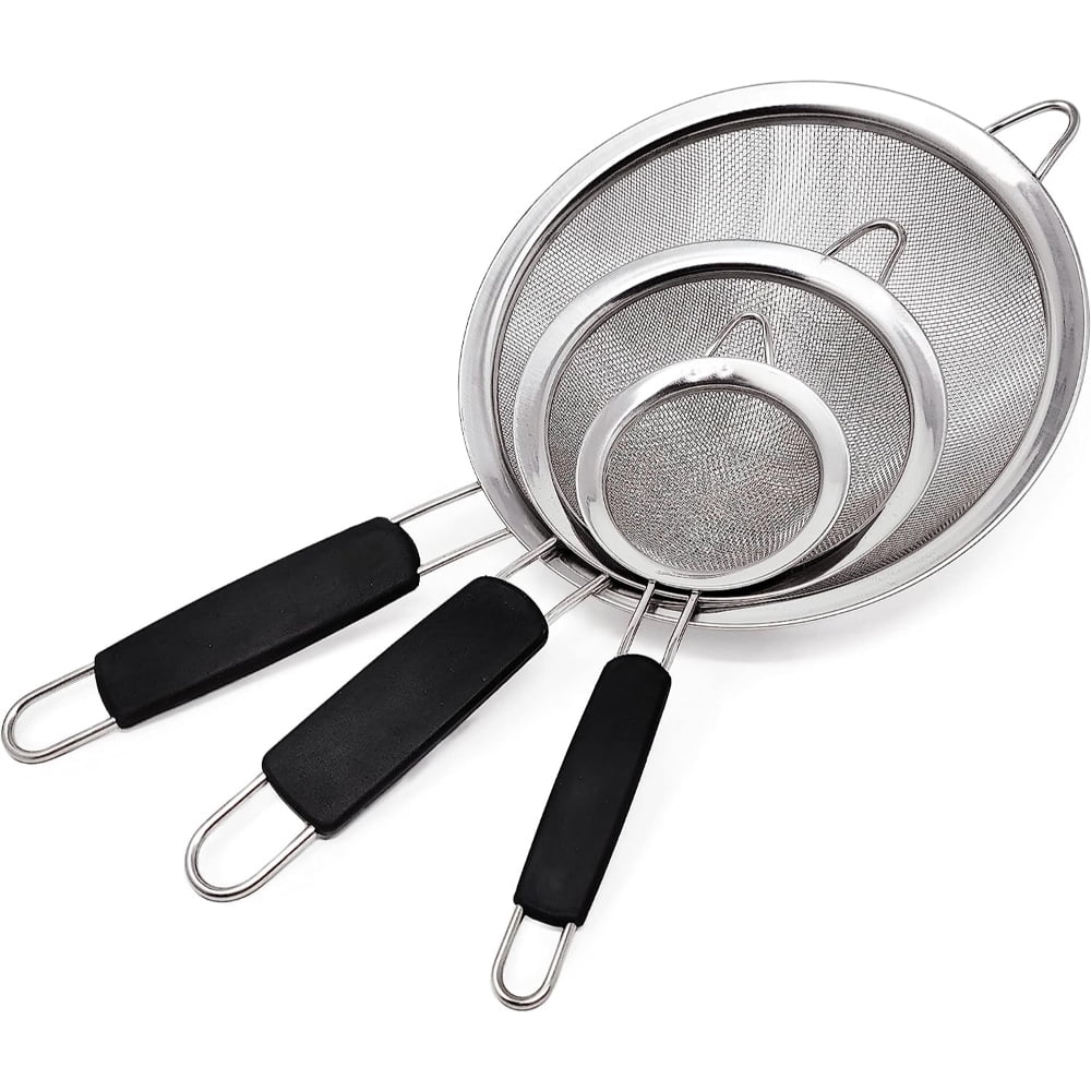 Dsseng Set of 3 Stainless Steel Fine Mesh Strainers Graduated Strainer ...