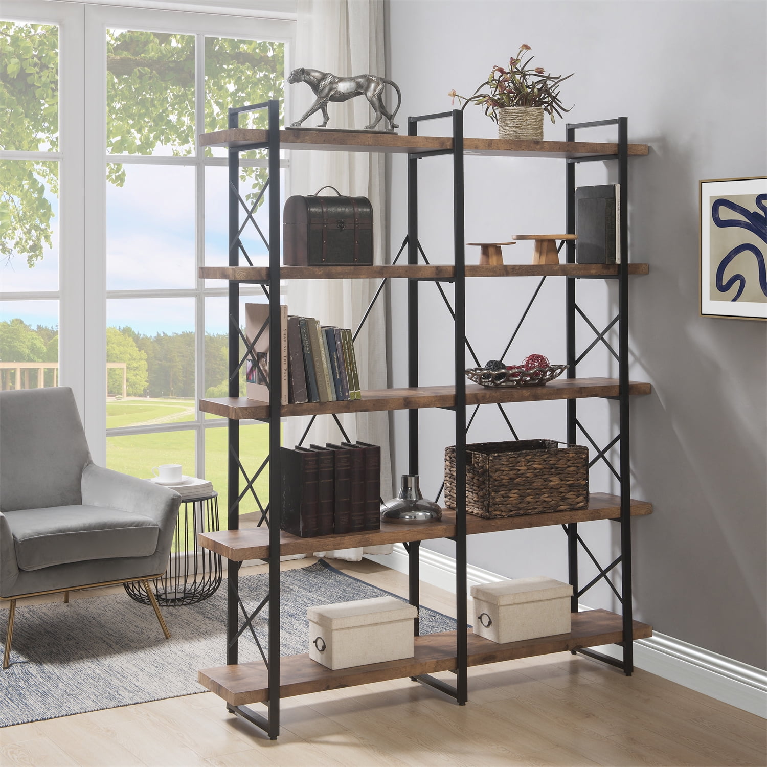 Home Office 5 Tier Storage Shelves, Modern Freestanding Bookshelf with ...