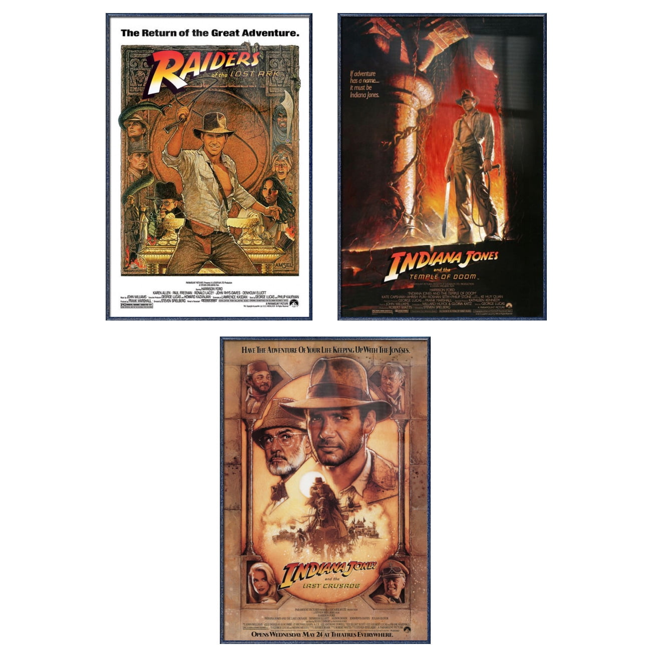 Indiana Jones I, II, III - Framed 3 Piece Movie Poster Set (3 ...