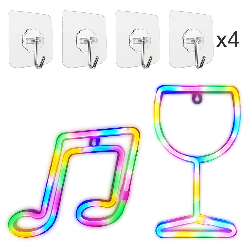 HAOAN Neon Sign Wine Glass Lights Musical Note Sign - LED Neon Light USB Battery Powered Neon ...