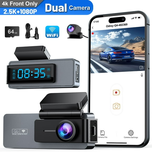 4K Dash Cam Front, Built-in 5G WiFi, 64GB Card Included, Dash Camera ...