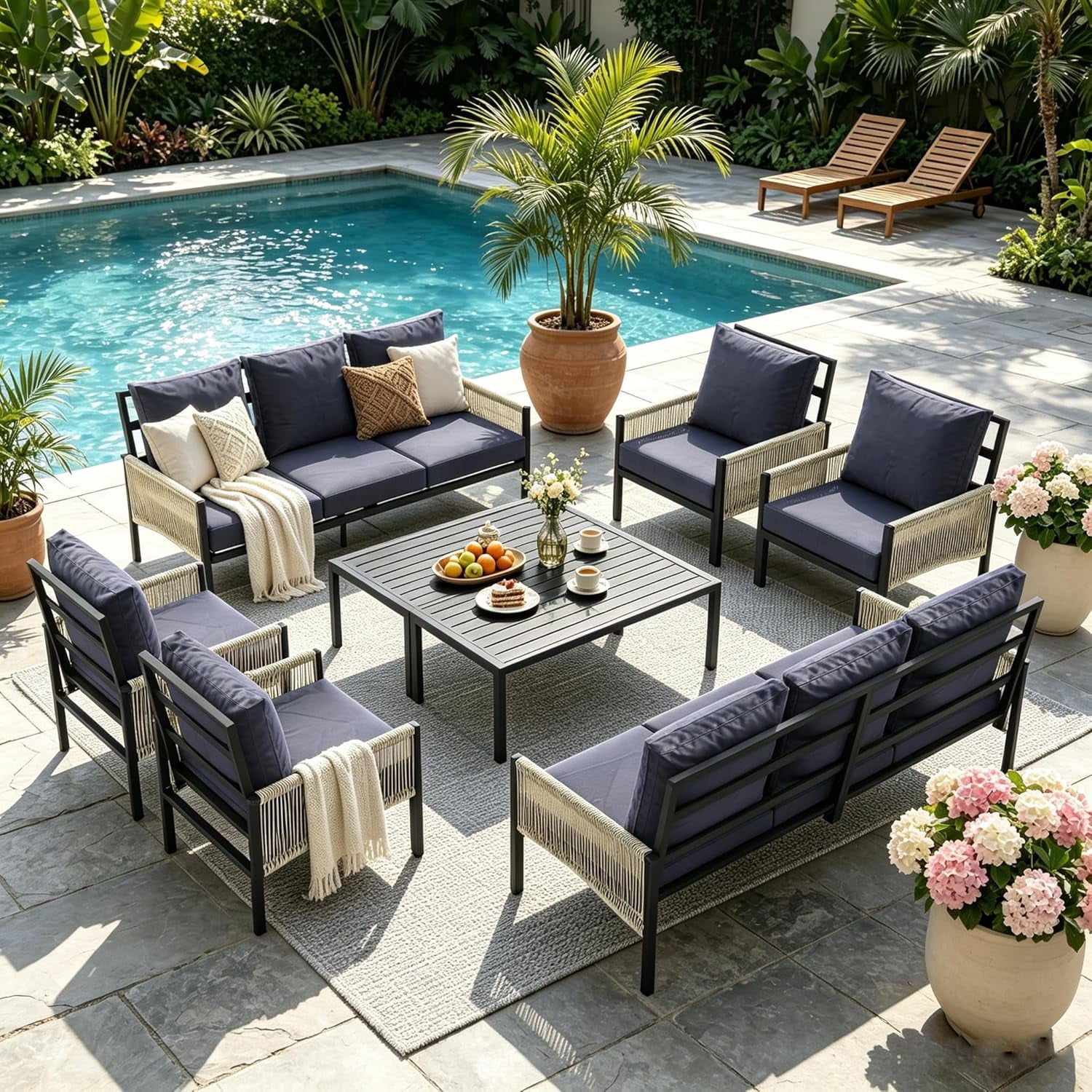 AECOJOY 8-Piece Aluminum Patio Furniture Set, 10-Seat Outdoor Sectional ...