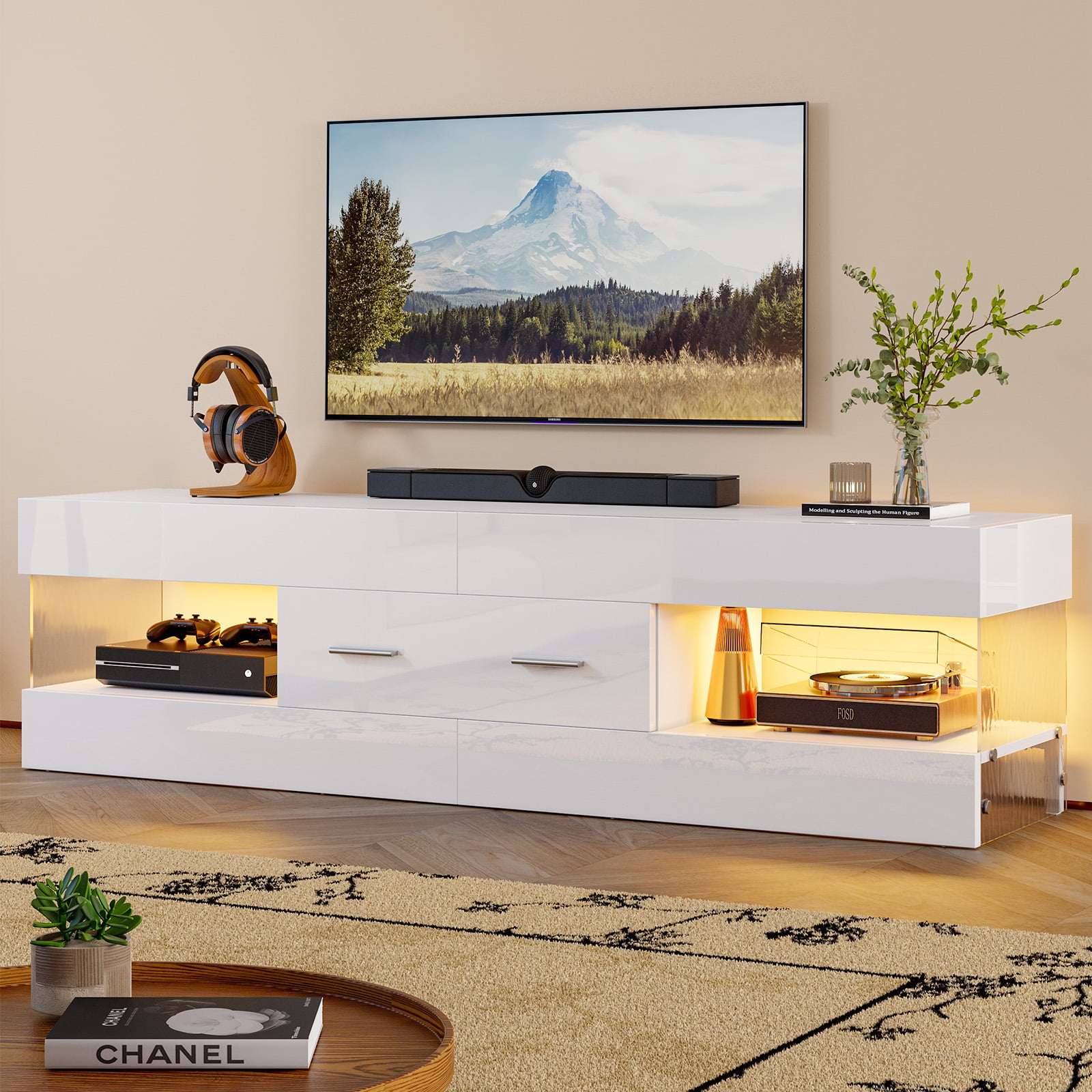 Click here for Bestier White High Gloss Tv Stand For Tv Up To 65... prices