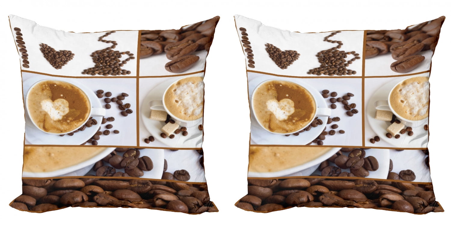 Ambesonne Coffee Throw Pillow Cover 2 Pack, Coffee Mugs Hot Foamy, 24 ...