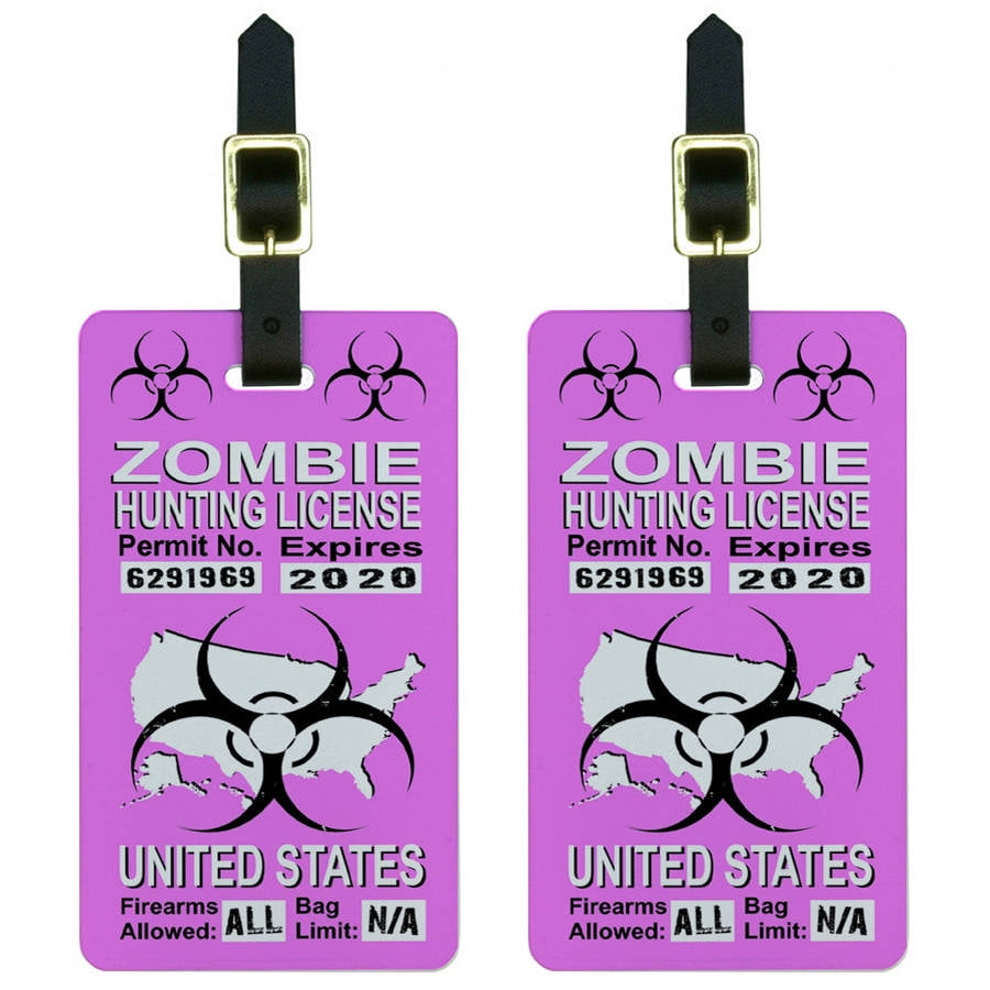 United States Zombie Hunting License Pink Permit Luggage Tags ID, Set ...