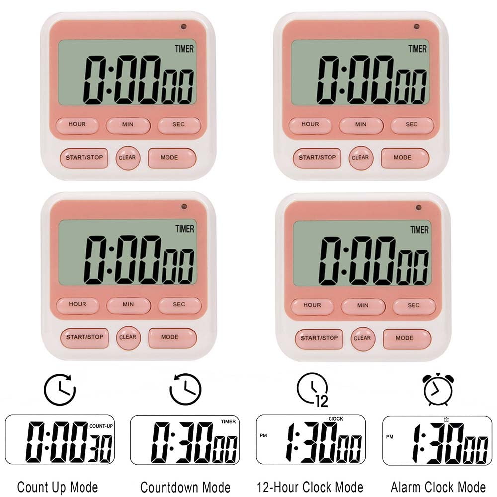 4PACK Digital Kitchen Timer with Silent/Loud Alarm Switch, On/Off ...