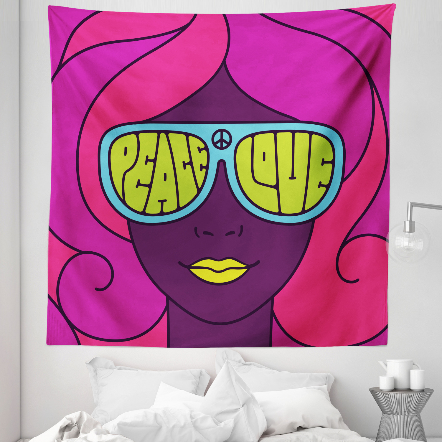 Hippie Tapestry, Peace and Love Retro Groovy Style Typography on the ...
