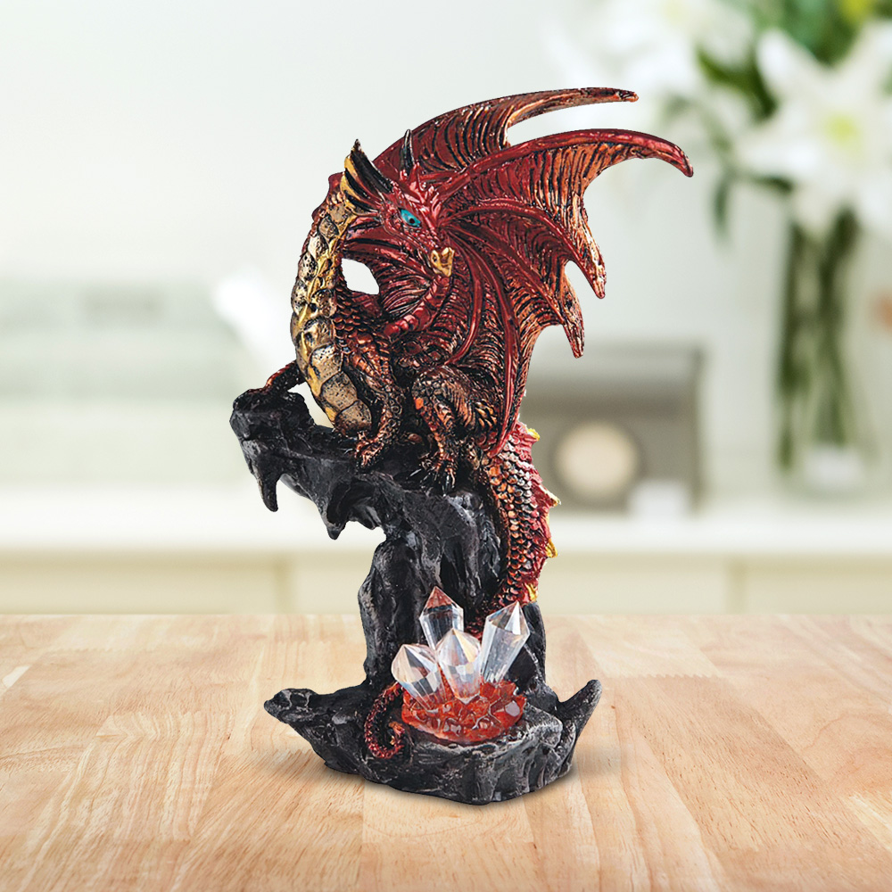 ICE ARMOR 6"H Medieval Red Volcano Dragon Guarding Faux Crystal ...