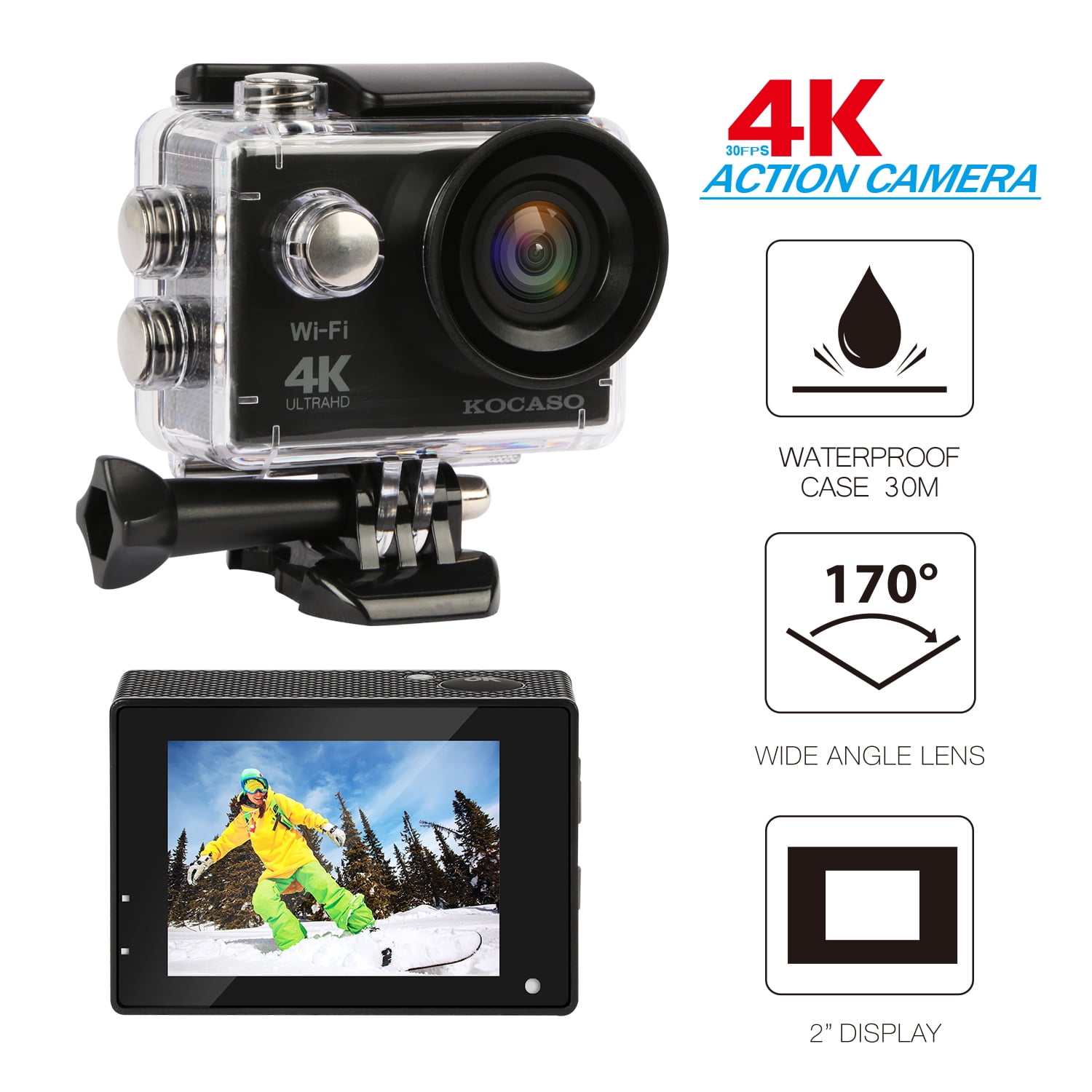 KOCASO [4K Ultra HD] Sports 170° Ultra Wide-Angle Lens Action Camera. 2 ...