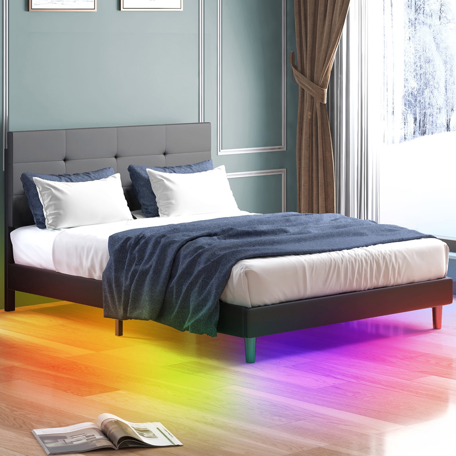 BALUS Queen Bed Frame with RGB LED Light Underneath, Controlled by ...