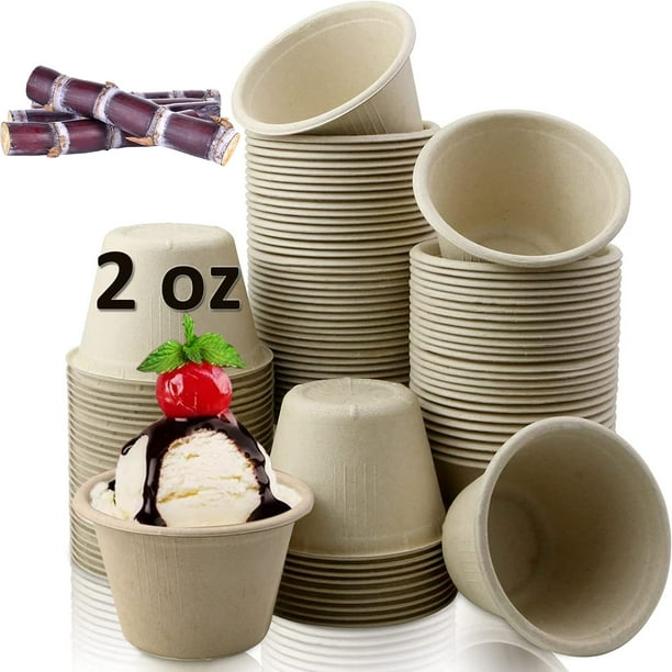 100 Pack 2oz Natural Bagasse Fiber Cups, Tasting Cups Paper Condiment ...