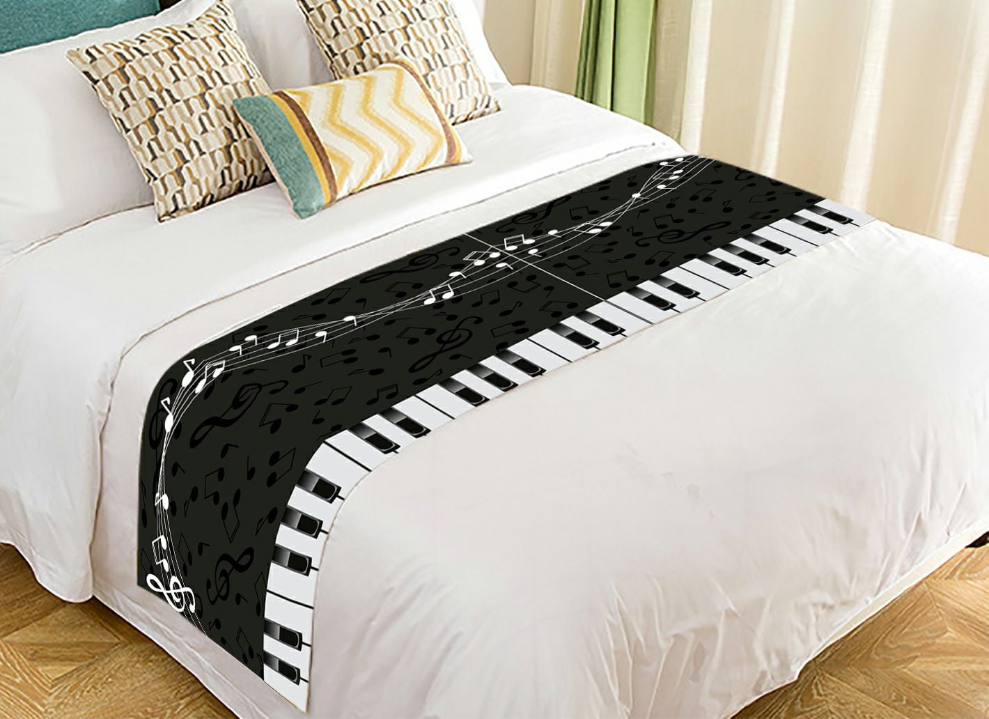 ABPHQTO Dark Piano Keys And Notes Bed Runner Bedding Scarf Bed ...