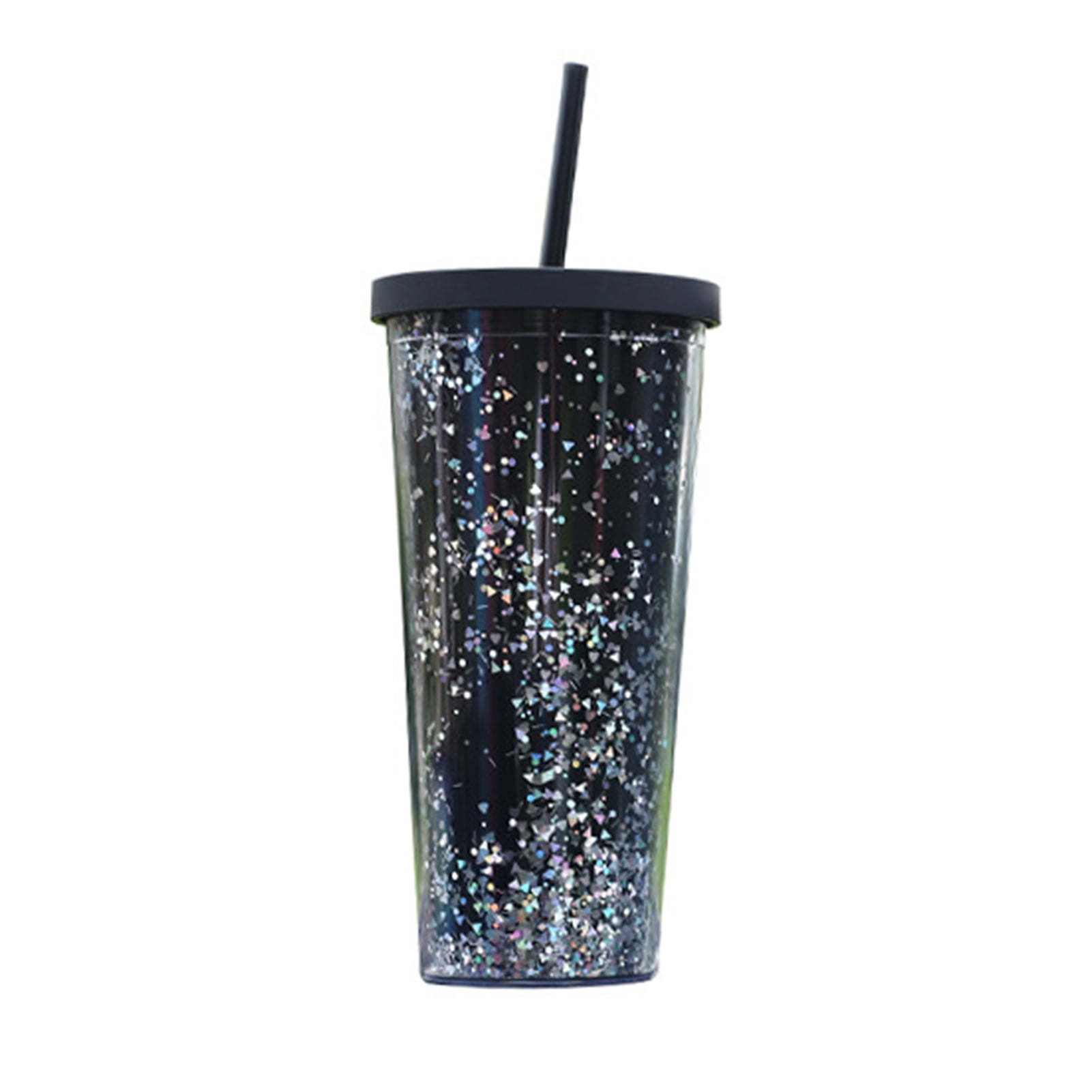 FaLX 24oz/710ml Glitter Water Cup with Straw - Double Wall Wavy Edge ...