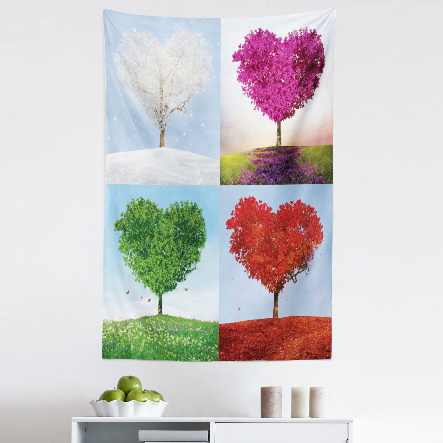 Nature Tapestry, Heart Shaped Trees in 4 Seasons of Year Love and ...