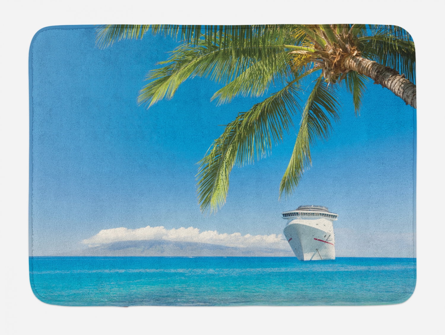 Nautical Bath Mat, Large Cruise Ship Heads to Tropical Sandy Beach ...