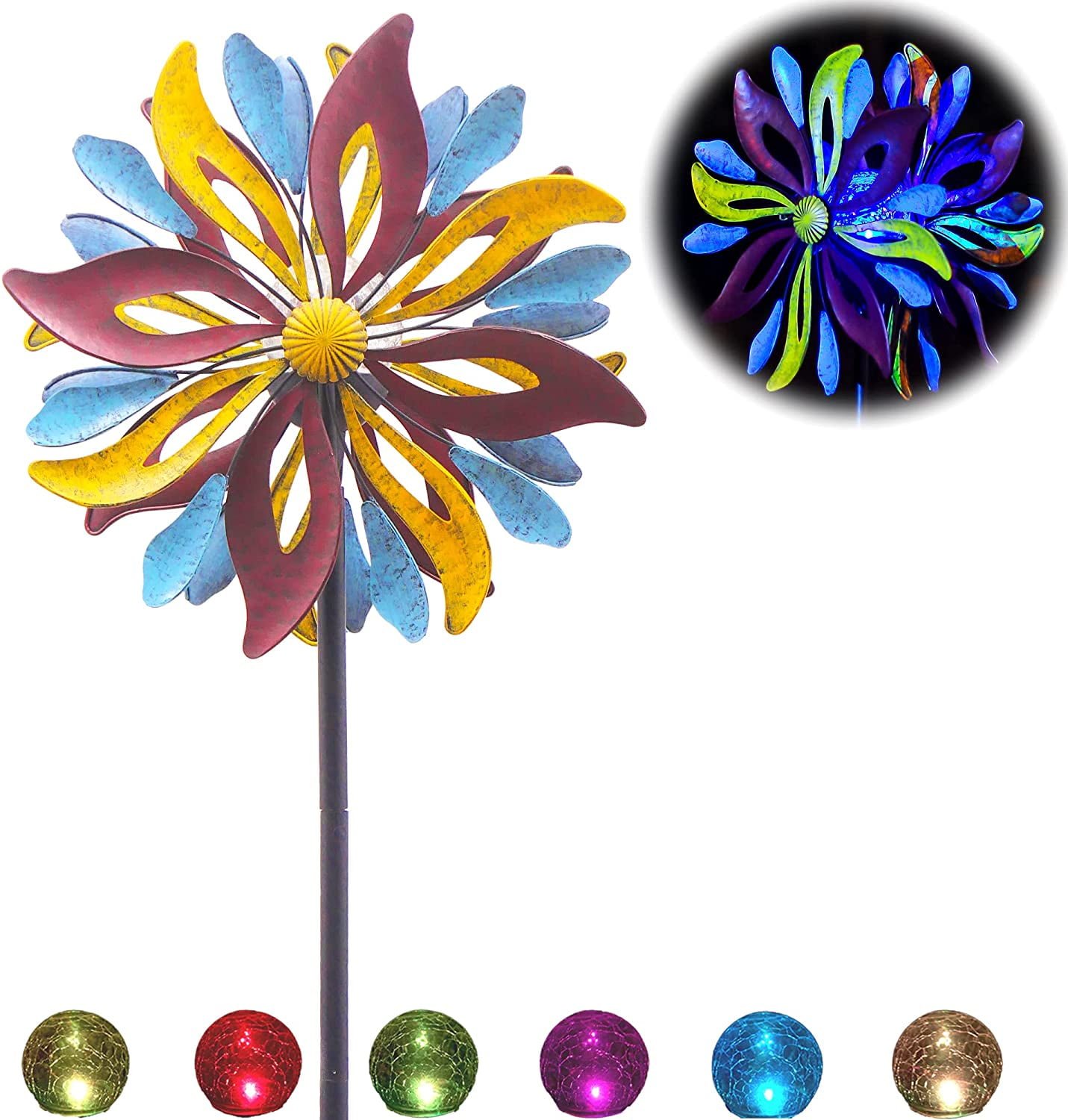 SteadyDoggie Solar Wind Spinner Venetian 75in Multi-Color Seasonal LED ...