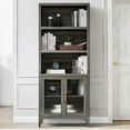 OAKHAM 5 Shelf Bookcase with Glass Doors, 73" Tall Bookshelf with ...